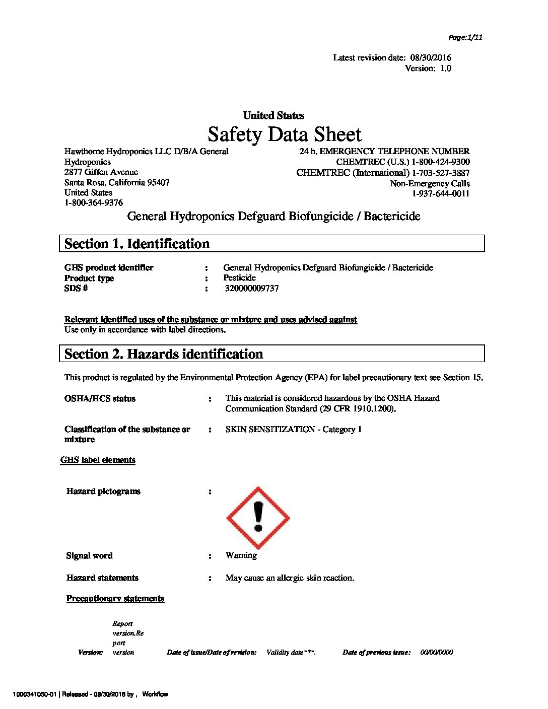 RapidStart Safety Data Sheet General Hydroponics